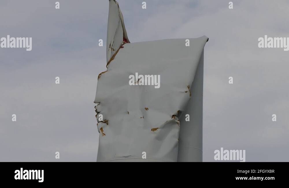 Wind energy farm turbine destroyed and collapsed from structural ...