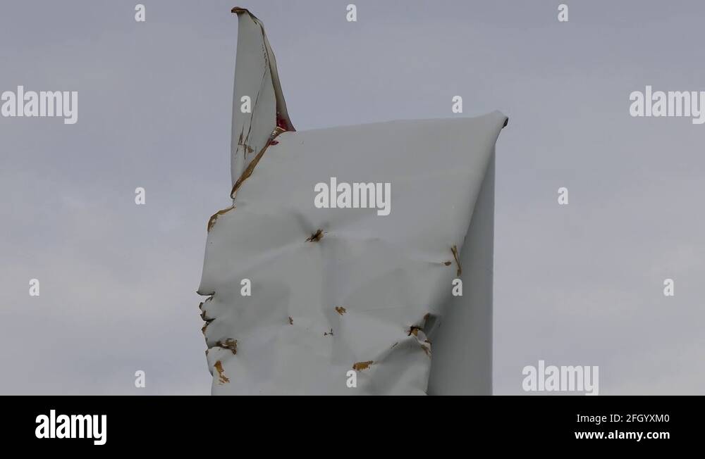 Wind energy farm turbine destroyed and collapsed from structural ...