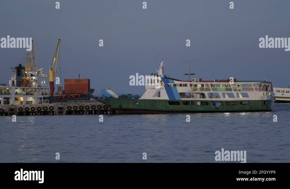 Ferry boat and container ship in harbour,Dumaguete,Negros,Philippines ...