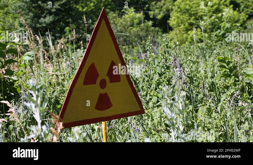 Warning sign on radioactive contamination. Chernobyl Stock Video ...