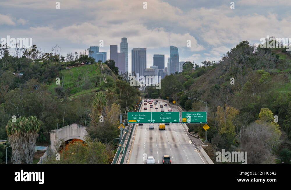 8K Time Lapse Day to Night Transition of 110 Freeway in Downtown LA ...