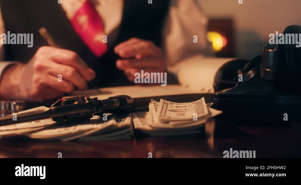 closeup 40s gangster makes a phone call at his desk 4k Stock Video ...