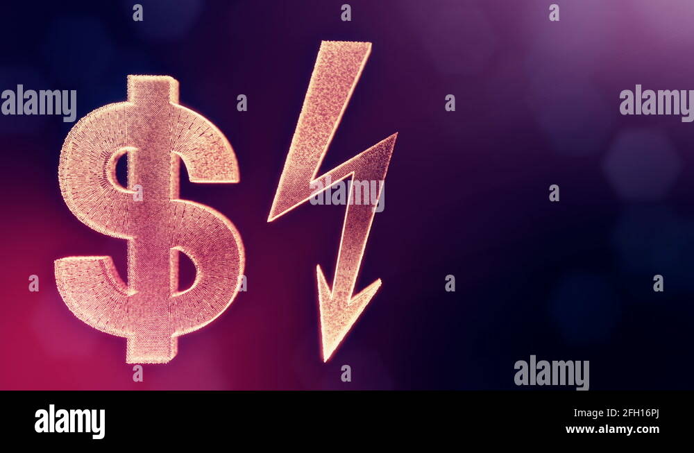 dollar sign and emblem of lighting bolt. Finance background of luminous ...
