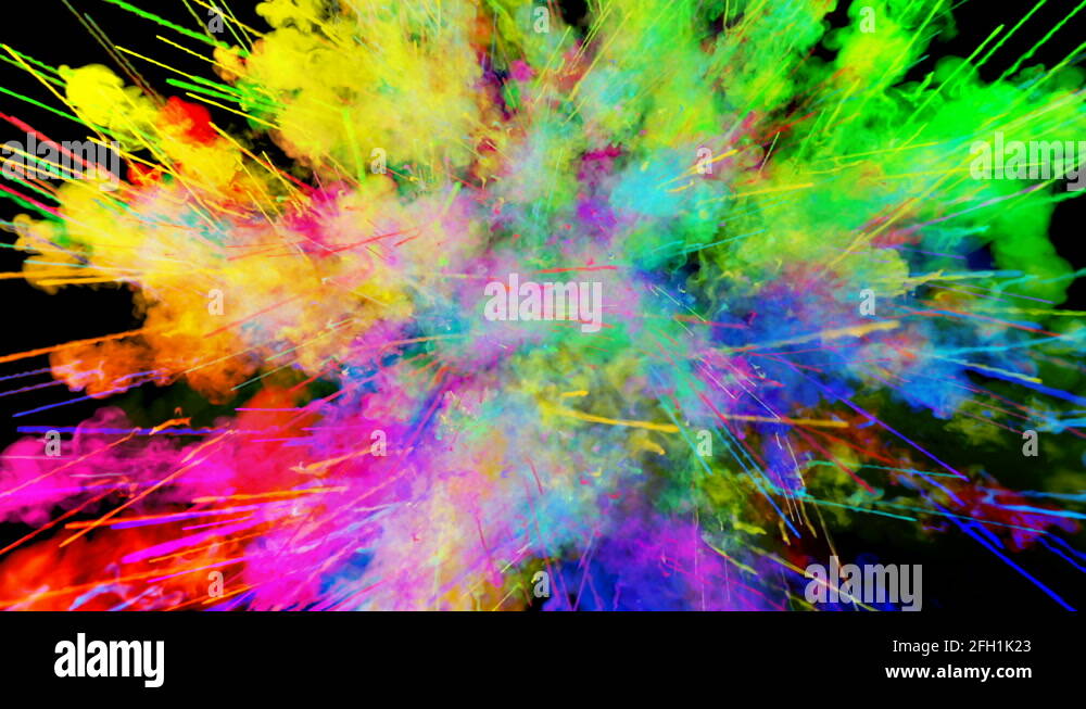 explosion of powder isolated on black background. 3d animation of ...