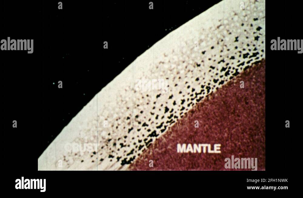 1970s: Cross-section of the moon is labeled "CRUST" and "MANTLE ...
