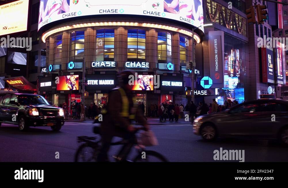 Chase bank in downtown New York with flashing lights 4k Stock Video ...