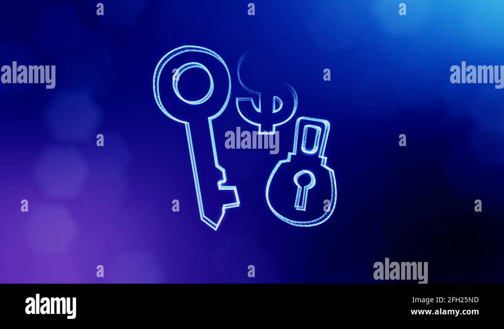 dollar sign and emblem of lock and key. Finance background of luminous ...