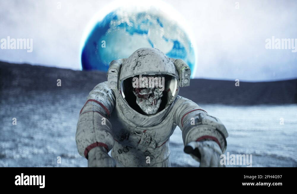 Dead zombie astronaut on moon. Cadaver. Realistic 4k animation Stock ...