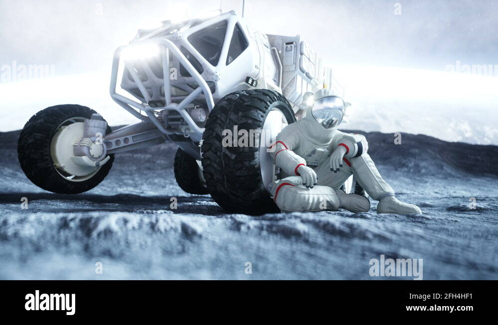 Astronaut on the moon with rover. Realistic 4k animation Stock Video ...