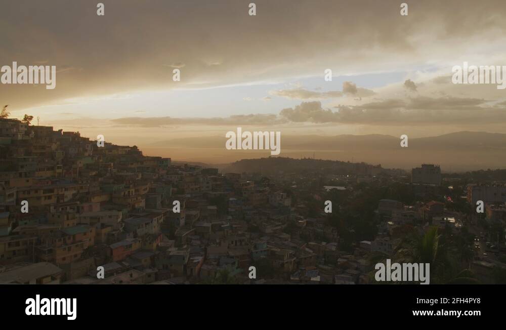 Port-au-Prince, view from Hill at Beautiful Sunset, Tilt Up To Gorgeous ...