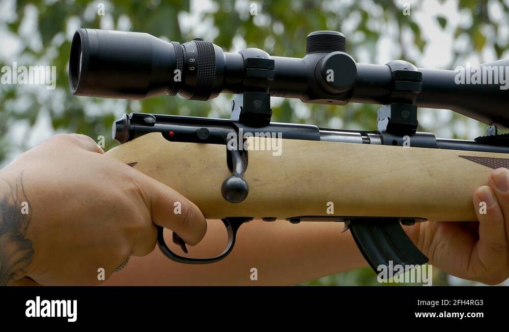 Rifle Shooting, Scope and Bolt Action Weapon Sport Target Aiming Shoot ...