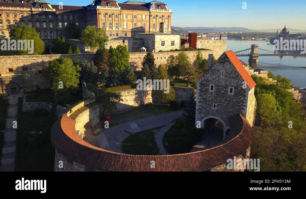 4K flying up at Buda Castle Royal Palace and South Rondella Stock Video ...