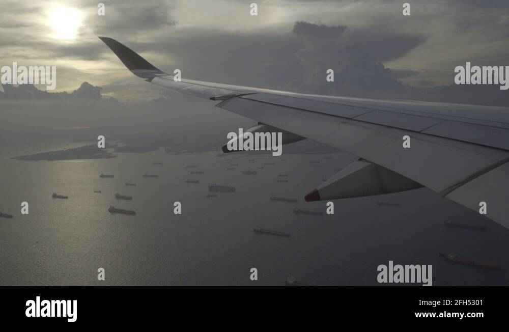Modern Jumbojet Passenger Airplane Airbus A350 Flying, Landing Sunset ...