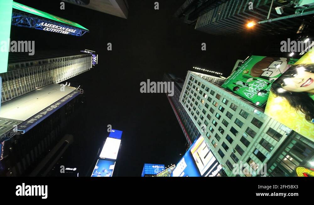 Times Square New York City super wide pan night Stock Video Footage - Alamy