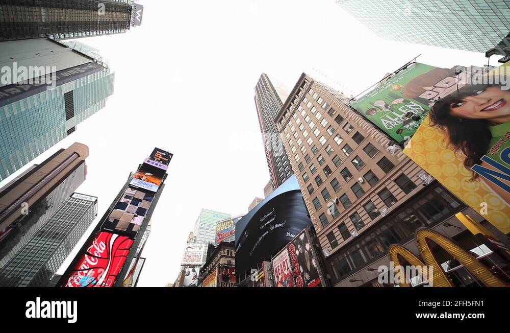 Times Square New York City super wide pan buildings skyscrapers Stock ...