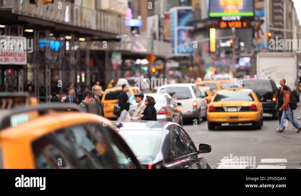 Times Square New York City pedestrian peope crowd walking Stock Video ...