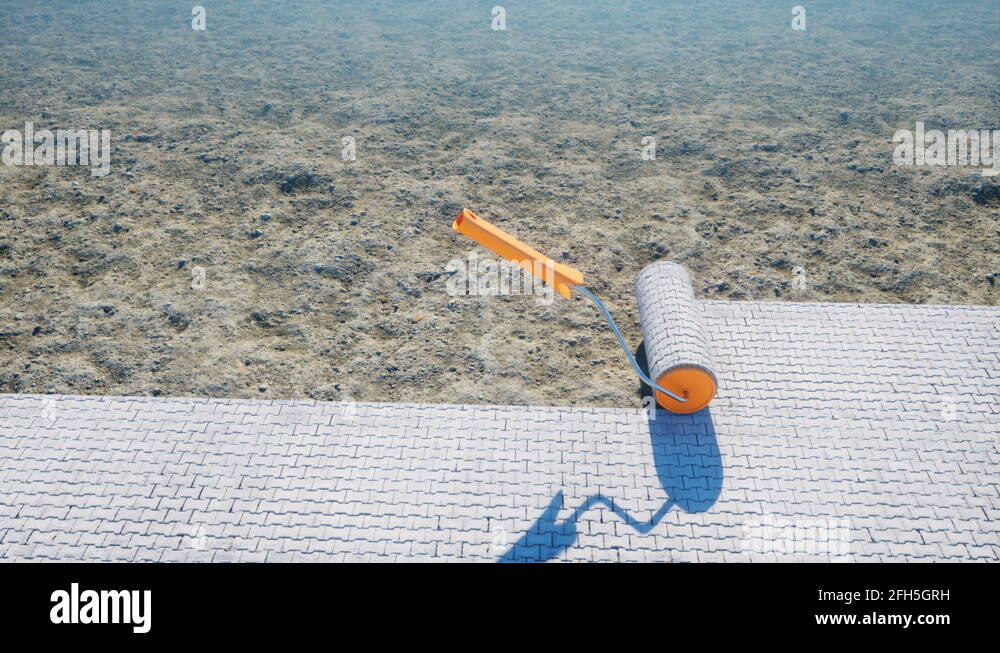 A roll of paving slab. Brush of paving slab. Building concept ...