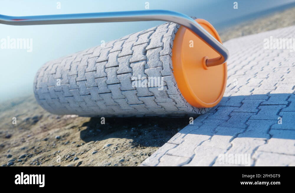 A roll of paving slab. Brush of paving slab. Building concept ...