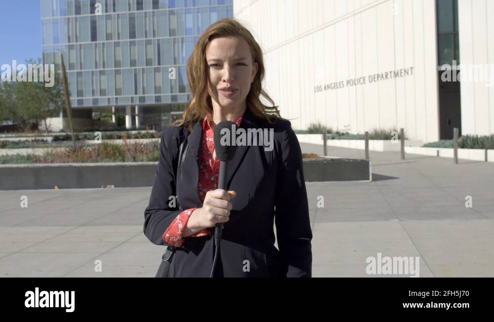 MS Female TV reporter at LAPD headquarters In Downtown Los Angeles 4K ...