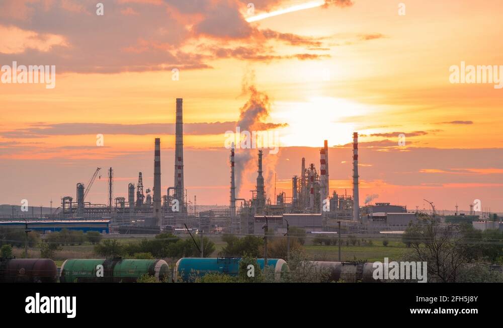 Oil and gas industry refinery factory at sunset Stock Videos & Footage ...