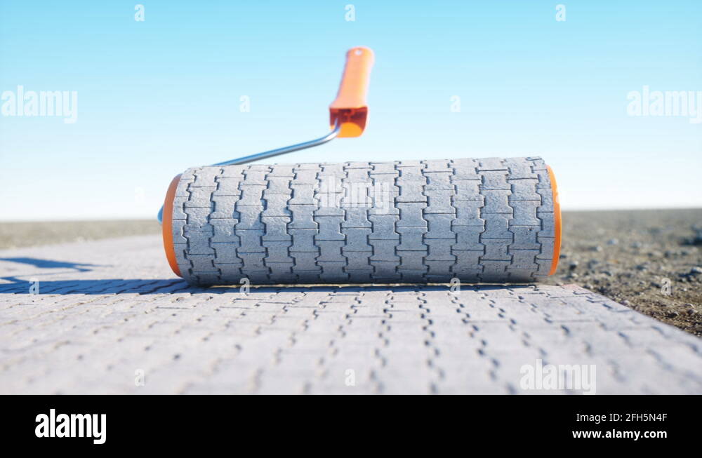 A roll of paving slab. Brush of paving slab. Building concept ...