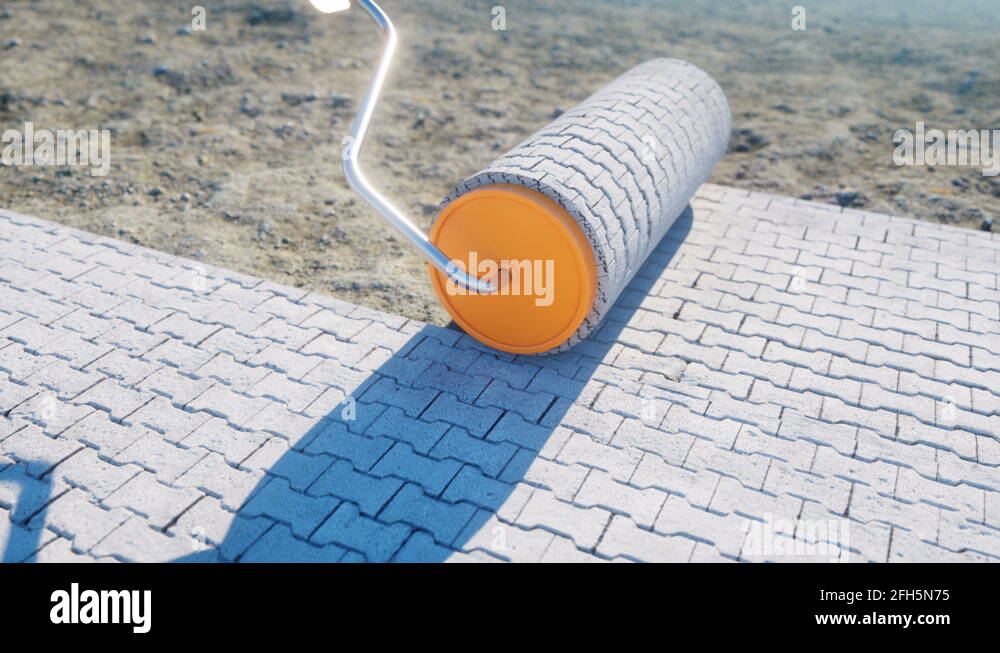 A roll of paving slab. Brush of paving slab. Building concept ...