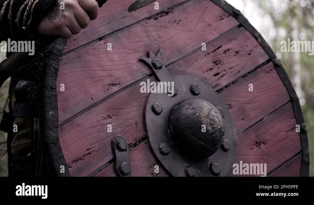 Cinematic Viking Warrior Ready For Battle, Beating Axe On Shield, Scary ...