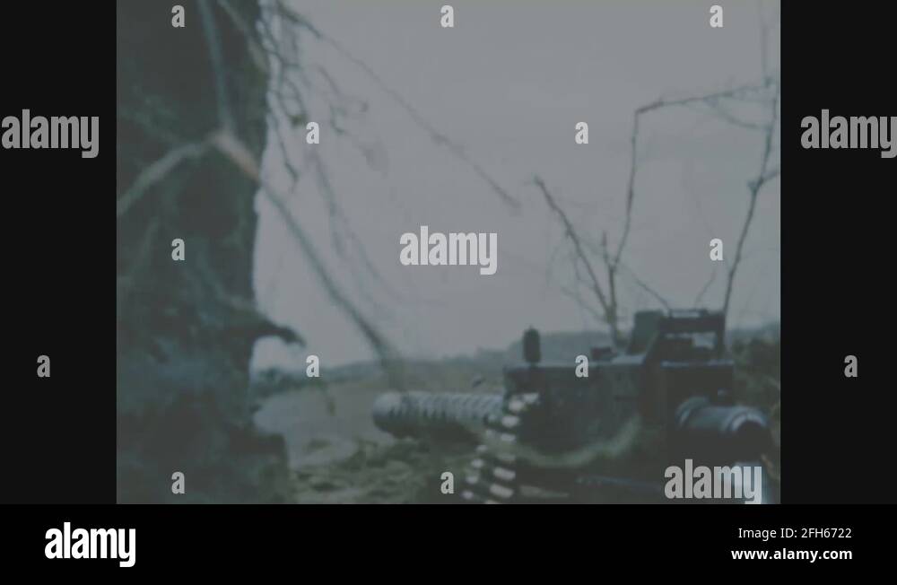 MCU 50 Cal machine gun placed on battle field during Battle of Iwo Jima ...