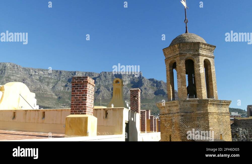 Cape Town, Castle of Good Hope Tower on balcony crane pan to City ...