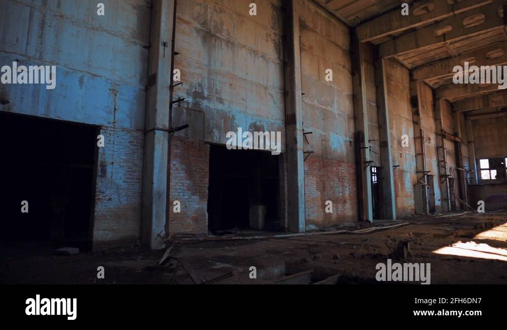 Abandoned ruined industrial factory building, ruins and demolition ...