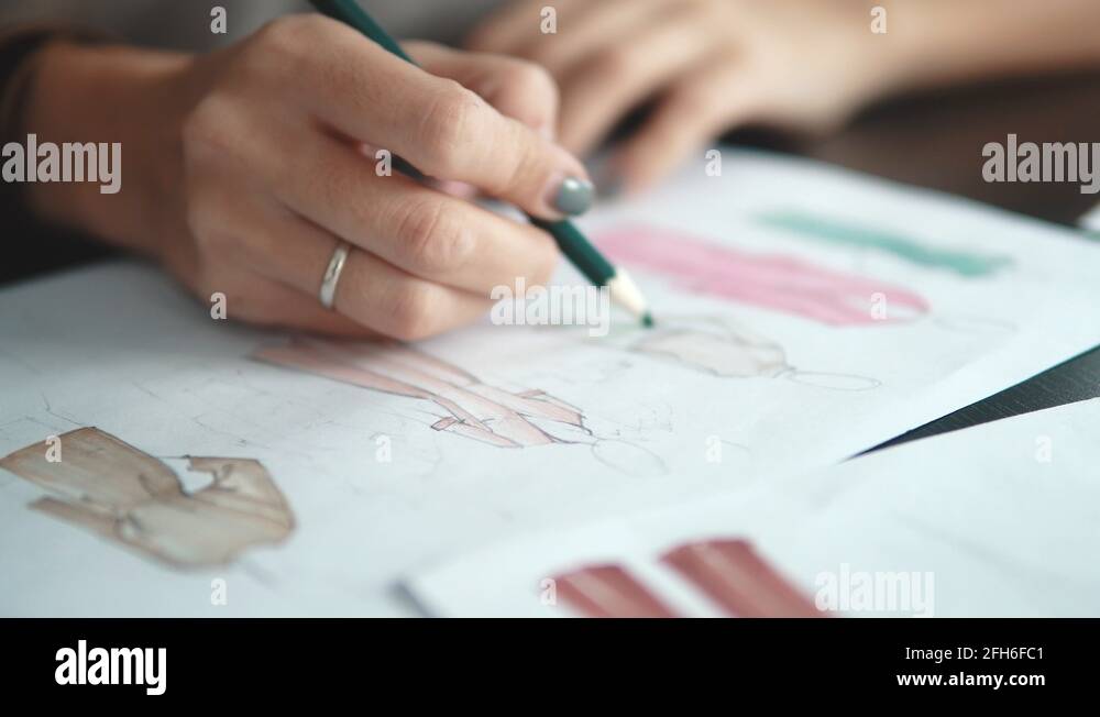 designer of clothes makes an outline of clothes with a felt-tip pen ...