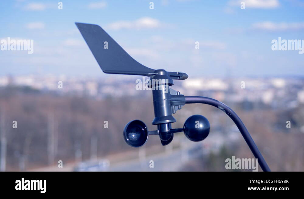 Special device indicates wind speed. Little anemometer rotates ...
