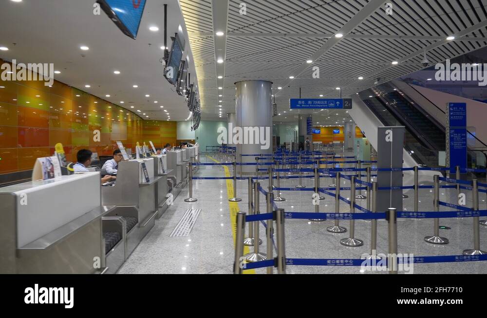 shenzhen cruise terminal check-in zone interior slow motion 4k china ...