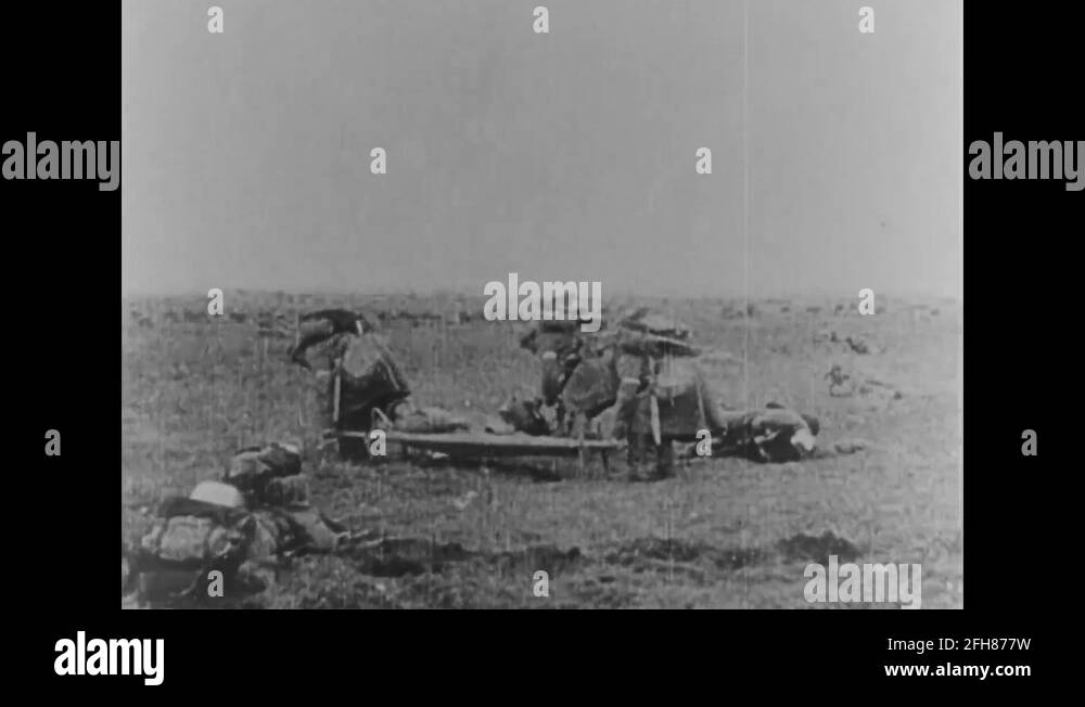 WW1 - Injured soldier is transport with litter from battlefield Stock ...