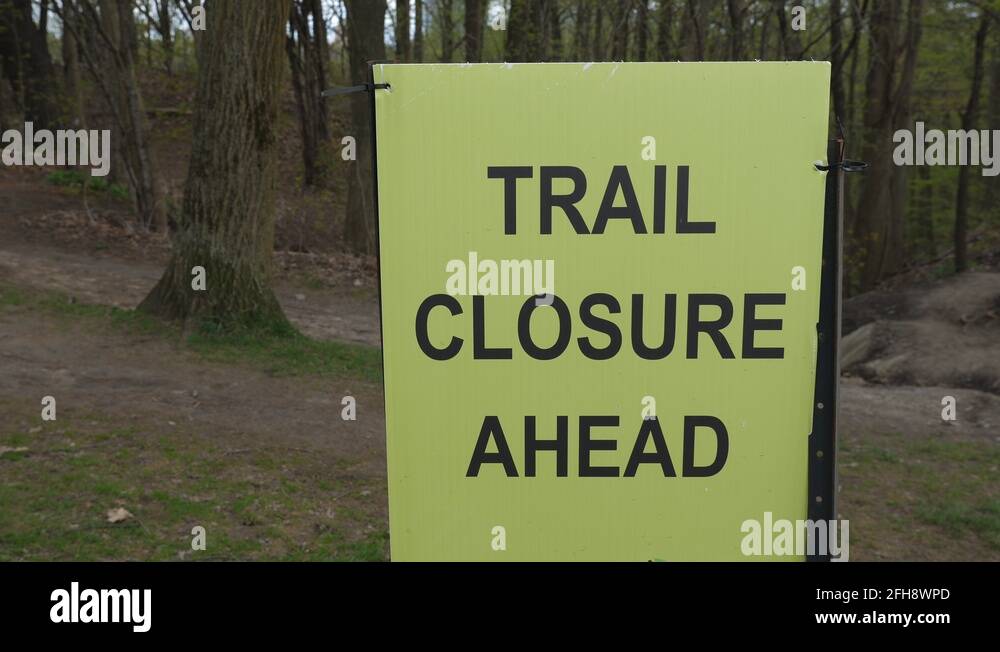 Trail closure ahead sign. Sunnybrook Park, Toronto, Canada Stock Video ...