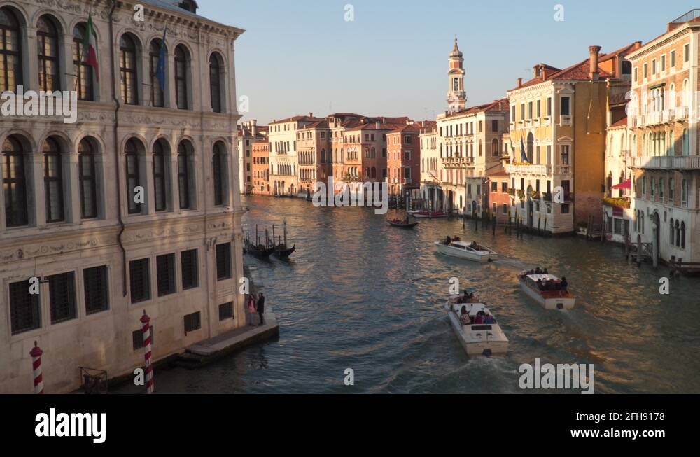 Panoramic view of famous Canal Grande from famous Rialto Bridge in ...