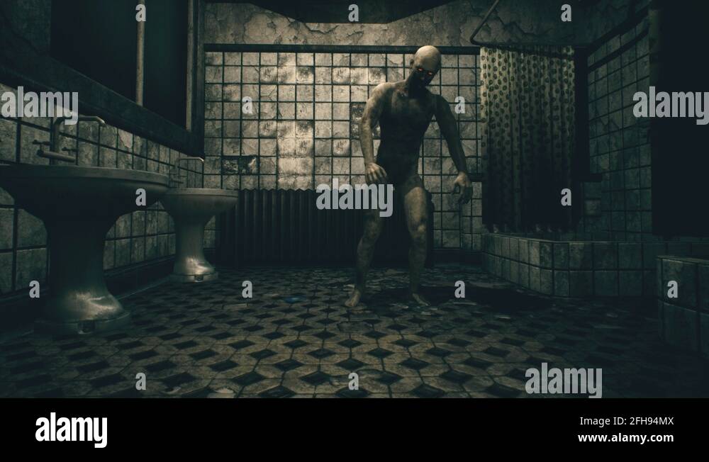 4K Zombie in Freaky Bathroom Block Cinematic 3D Animation Stock Video ...