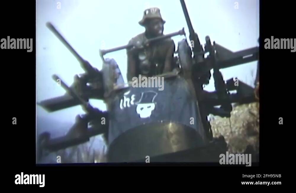 Machinegun M-55 Quad 50s is rotated, soldiers rest and talk - 1968 ...