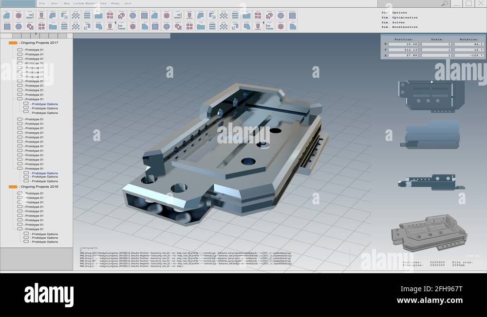 User Interface Mock-up: 3D Metallic Model of the Industrial Mechanism ...