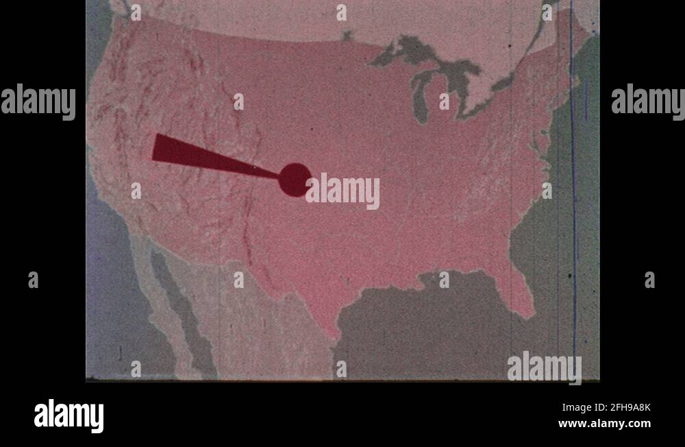 1960s: Map of United State of America, arrows point towards east and ...