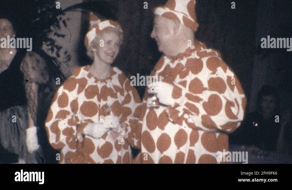 1950s Clown Couple Cocktail Drink Fun Costume Party Vintage Old Film ...