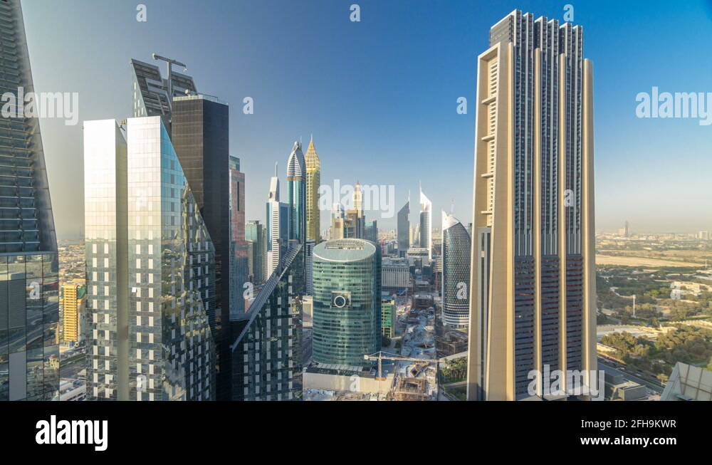 Skyline view of the buildings of Sheikh Zayed Road and DIFC timelapse ...