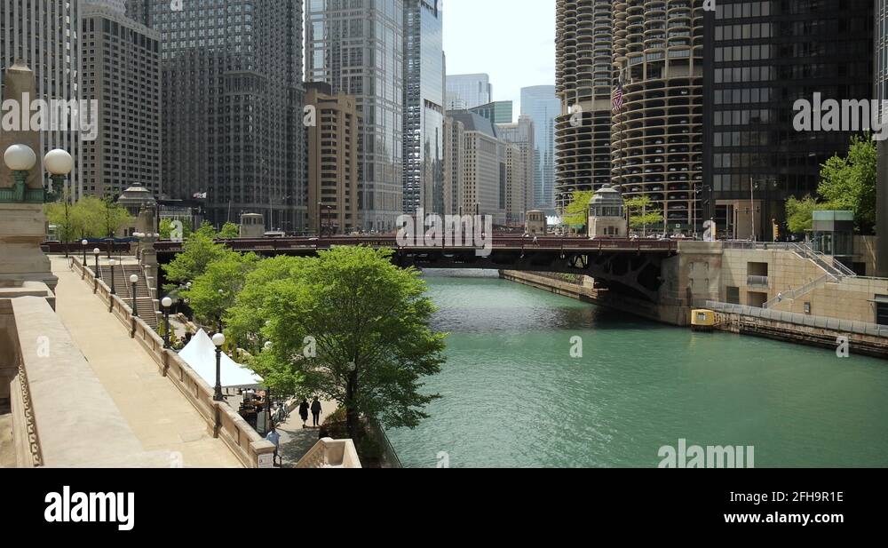 Chicago downtown river boat skyline buildings water bridges Stock Video ...