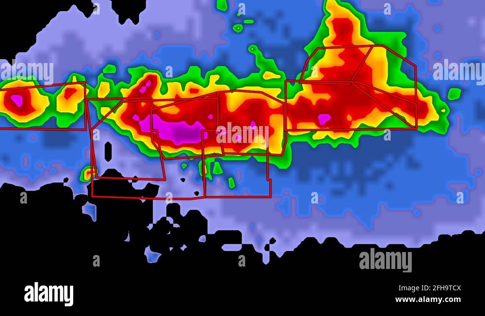 Severe thunderstorms with tornado warning on weather radar and ...