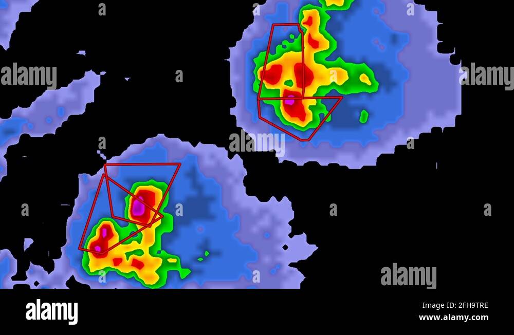 Severe thunderstorms with tornado warning on weather radar and ...