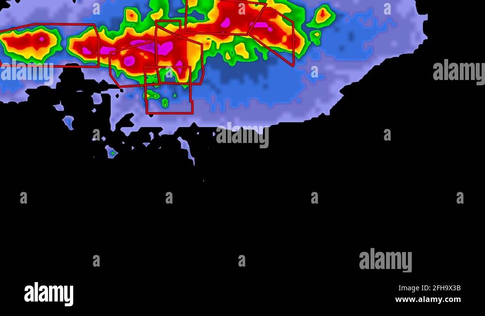 Severe thunderstorms with tornado warning on weather radar and ...