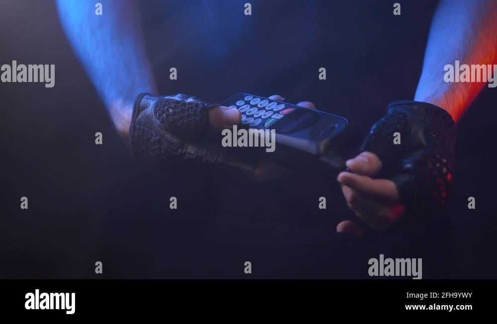 Man Using Retro Cell Phone 80S 90S Style In Darkness 1980 1990 Stock ...