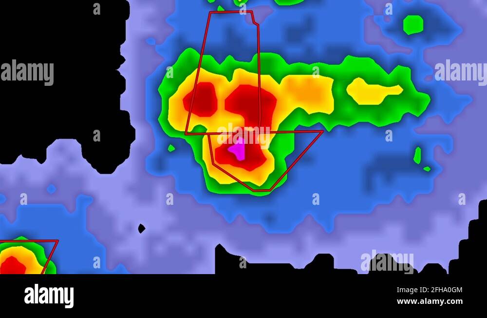 Severe thunderstorms with tornado warning on weather radar and ...