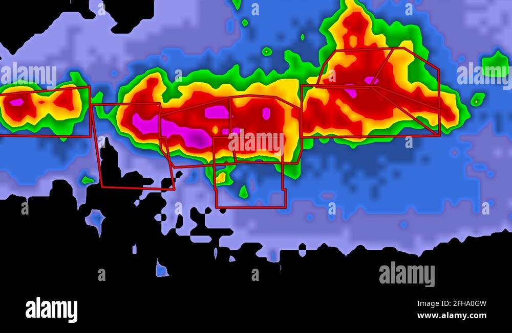 Severe thunderstorms with tornado warning on weather radar and ...