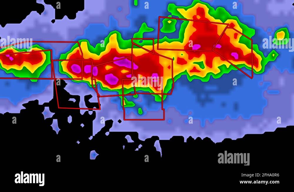 Severe thunderstorms with tornado warning on weather radar and ...